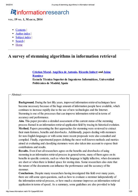 Pdf A Survey Of Stemming Algorithms In Information Retrieval