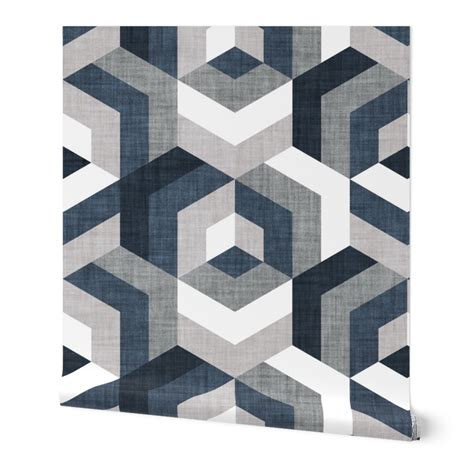 Retro Maze Geometric Hexagonal Cubic Wallpaper Spoonflower