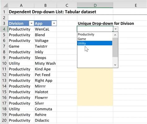 Extract Unique Items For Dynamic Data Validation Drop Down List