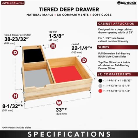 Rev A Shelf WTCDD HSC Inch Tiered Deep Drawer Organizer With Soft Close Piece Fred