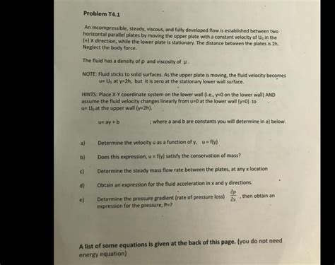 Solved Problem T4 1 An Incompressible Steady Viscous And