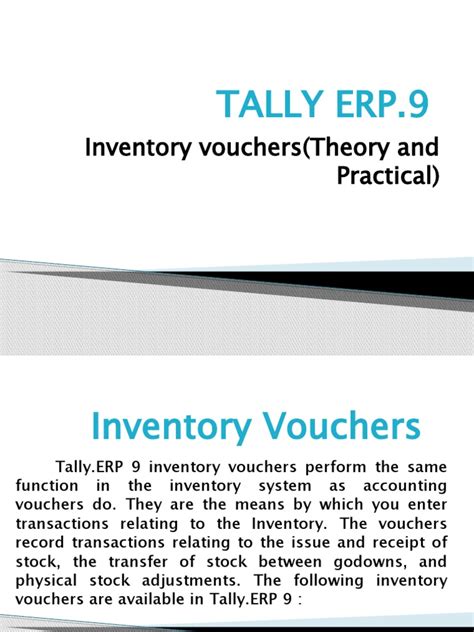 Tally Erp 9 Inventory Vouchers Pdf Voucher Receipt