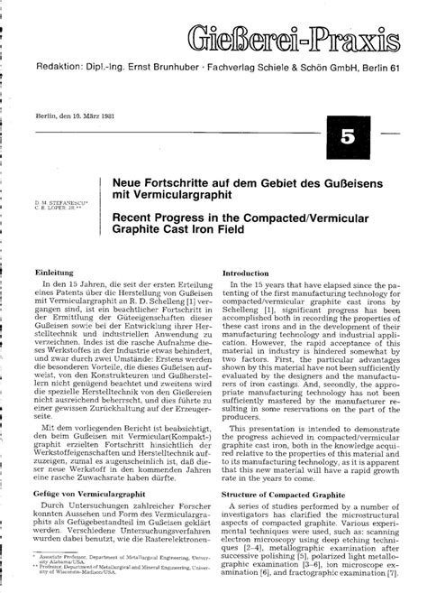 Pdf Recent Progress In The Compacted Vermicular Graphite Cast Iron Field