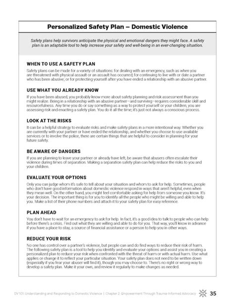 Domestic And Sexual Violence Personalized Safety Plan English