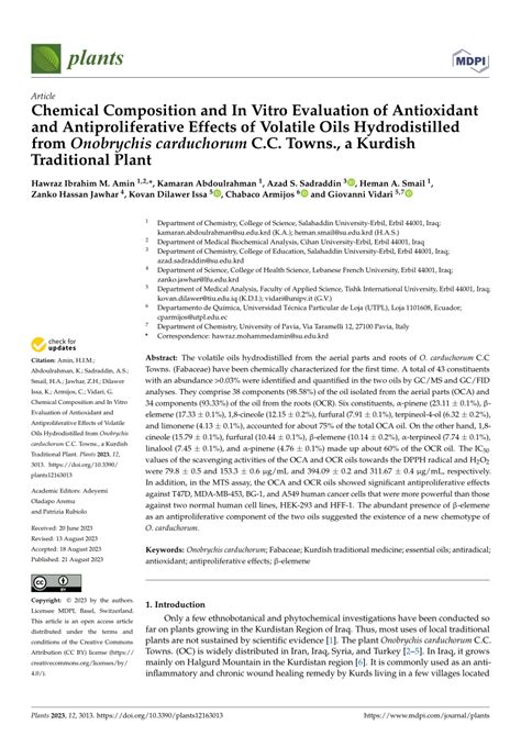 Pdf Chemical Composition And In Vitro Evaluation Of Antioxidant And Antiproliferative Effects