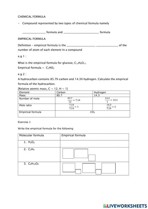 Empirical Formula Worksheet