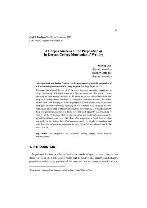 Pdf A Corpus Analysis Of The Preposition In Korean College Journal Kate Or Kr 10