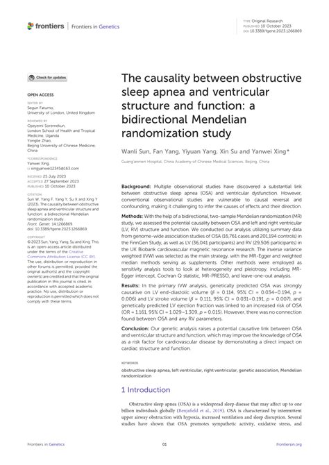 Pdf The Causality Between Obstructive Sleep Apnea And Ventricular Structure And Function A