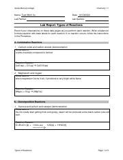 Types Of Reactions Report Pdf Santa Monica College Chemistry Name Tuan Minh Vu Date