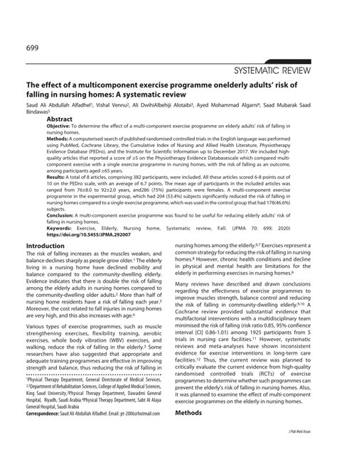 Pdf The Effect Of A Multicomponent Exercise Programme Onelderly Adults Risk Of Falling In