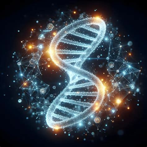 3d Glowing Abstract Digital Dna Helix With Data Particles Concept As An Abstract Digital Art