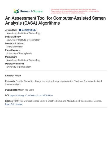 Pdf An Assessment Tool For Computer Assisted Semen Analysis Casa Algorithms