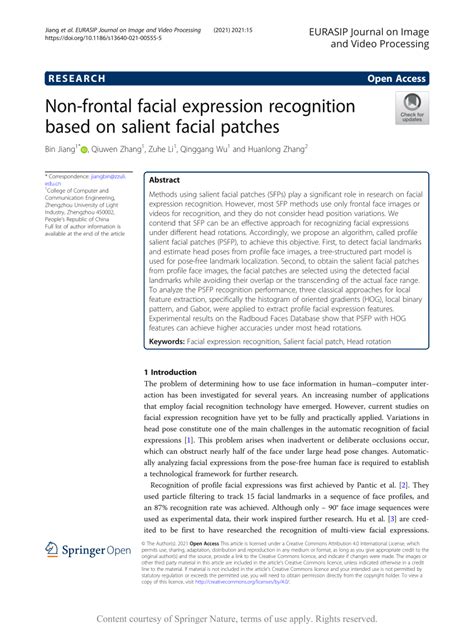 Pdf Non Frontal Facial Expression Recognition Based On Salient Facial