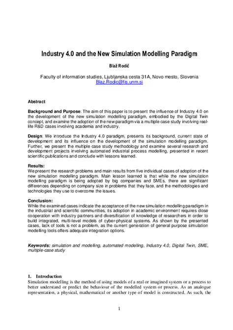 Pdf Industry 4 0 And The New Simulation Modelling Paradigm