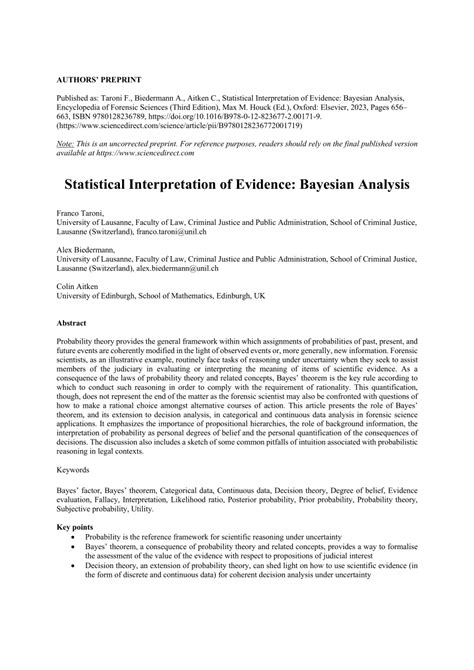 Pdf Statistical Interpretation Of Evidence Bayesian Analysis