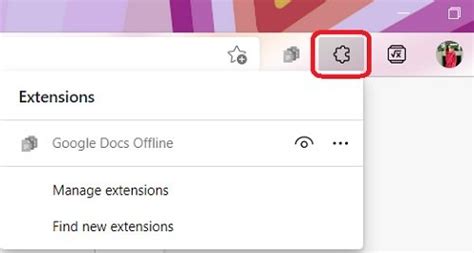 how to remove extensions menu button from edge toolbar