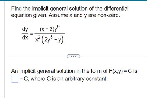 Solved Find The Implicit General Solution Of The Chegg Com