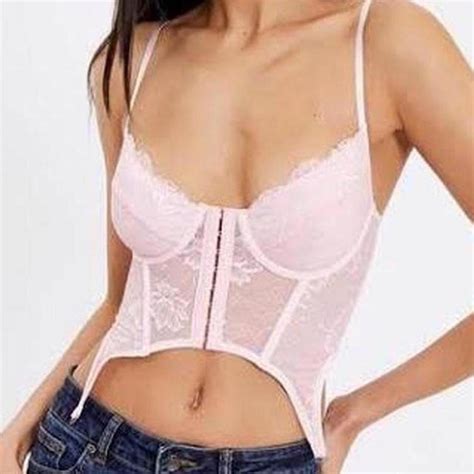 Lace Pink Glassons Corset Size 6 10 Depop