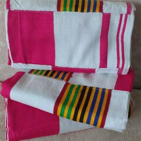 Whitepink Kente Cloth From Ghana Handwoven Authentic Ethnic Weave