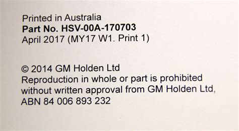 Genuine Hsv Owners Manual Gen F Gtsr W1 My17 2017 Hsv 00a 170703 New