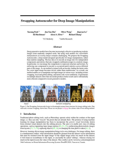 Neurips 2020 Swapping Autoencoder For Deep Image Manipulation Paper