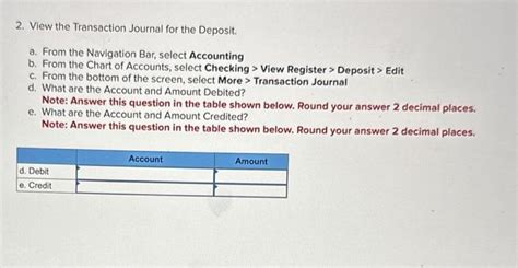 2 View The Transaction Journal For The Deposit A