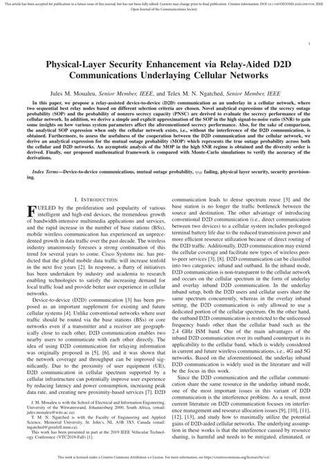 Pdf Physical Layer Security Enhancement Via Relay Aided D2d Communications Underlaying