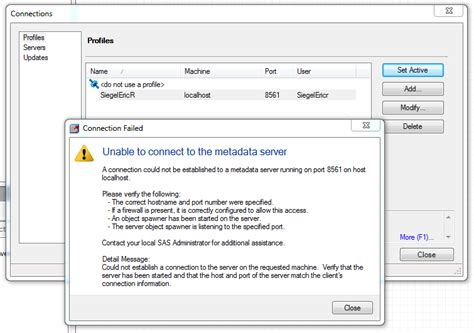 Solved Connection To Local Server Could Not Be Established Sas