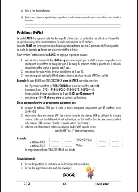Bac Sc Expérimentales Informatique Devoirs De Synthèse Informatique Trimestre 3