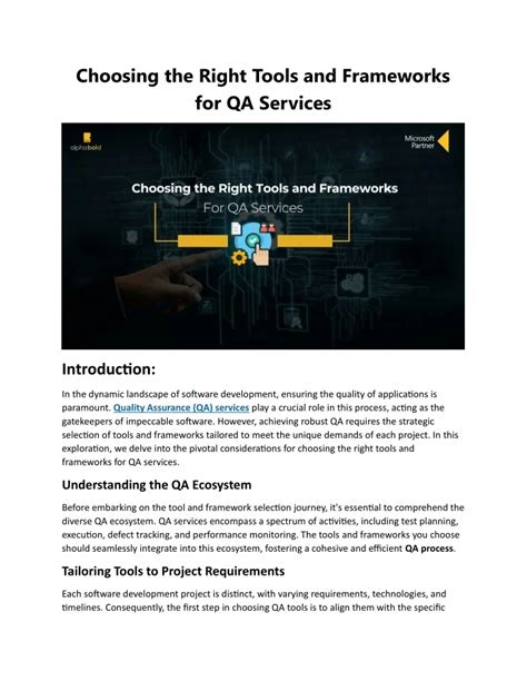 Ppt Choosing The Right Tools And Frameworks For Qa Services Powerpoint Presentation Id 12642860