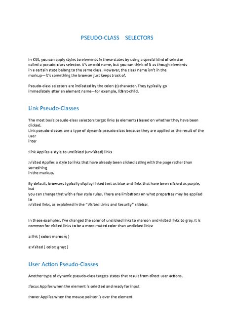 Pseudo Class Selectors Pseudo Class Selectors In Css You Can Apply