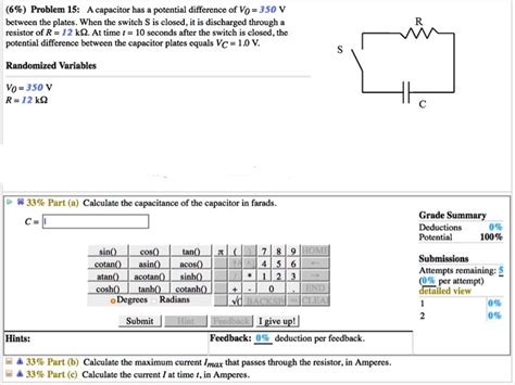 Solved 60 Problem 15 Capacitor Has Potential Difference Of Vo 350