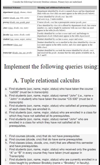 solved consider the following university database schemas