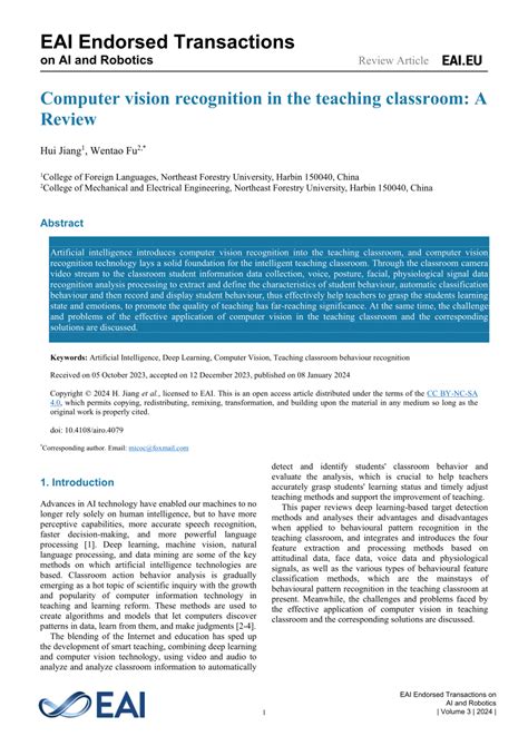 Pdf Computer Vision Recognition In The Teaching Classroom A Review