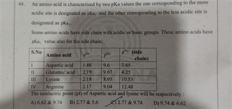 An Amino Acid Is Characterized By Two Pka Values The One Corresponding To