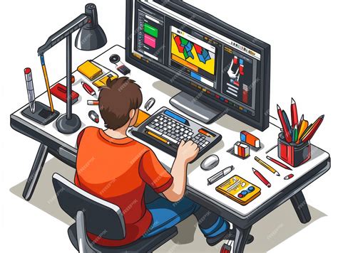 Graphic Designer Working On A Computer With Design Software Premium Ai Generated Image