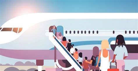 짐 비행기 믹스 경주 후면보기 승객에가 고 승객의 큐 비행기 탑승 탑승 개념 벡터 일러스트 레이 션에 사다리를 올라 프리미엄 벡터 포스터 명함 무료 아이콘