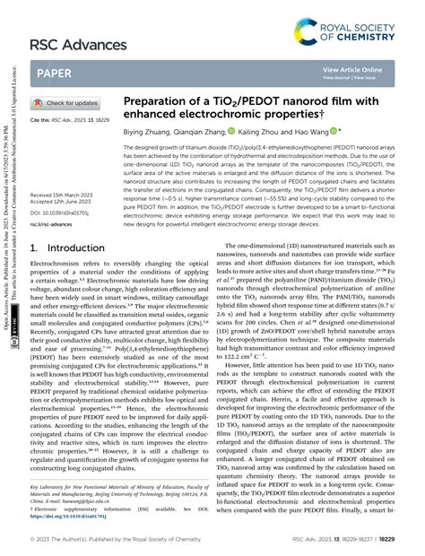 Pdf Preparation Of A Tio 2 Pedot Nanorod Film With Enhanced