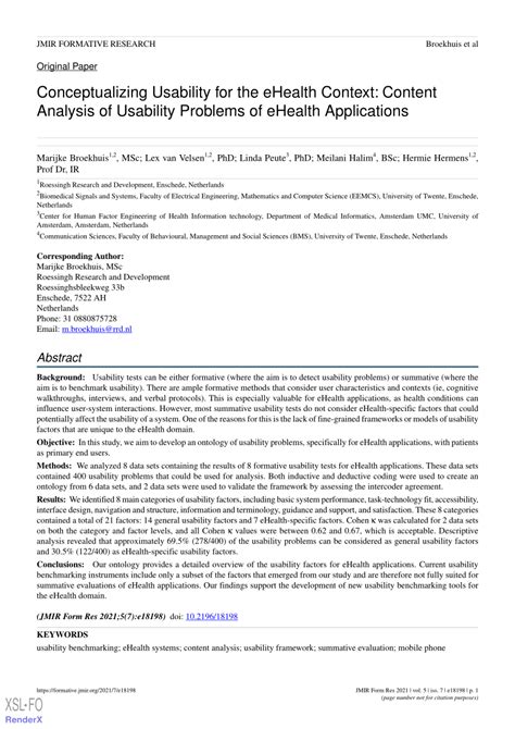 Pdf Conceptualizing Usability For The Ehealth Context A Content