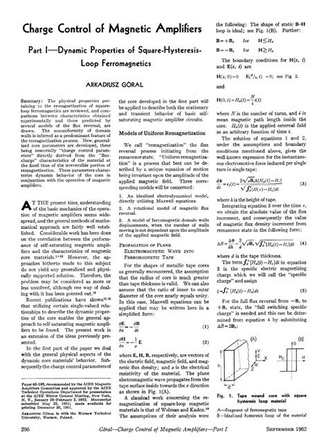 Pdf Charge Control Of Magnetic Amplifiers Part I Dynamic Properties