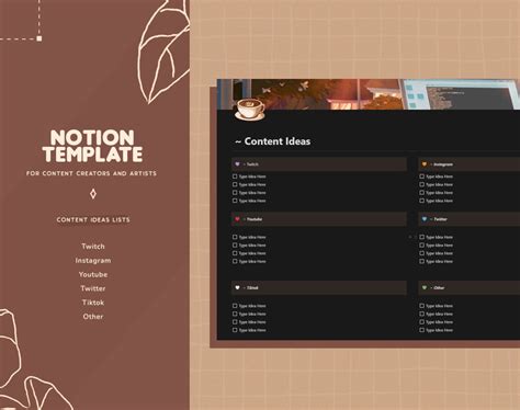 Cozy Notion Template For Content Creators And Artists Etsy
