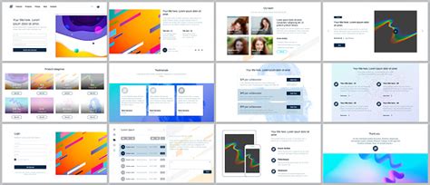 웹사이트 디자인 최소한의 프레 젠 테이 션 기하학적 인 컬러풀 패턴 그라디언트 액체 모양 포트폴리오에 대 한 서식 파일이 벡터 Ui Ux의 Gui 헤더 대시보드 기능 페이지