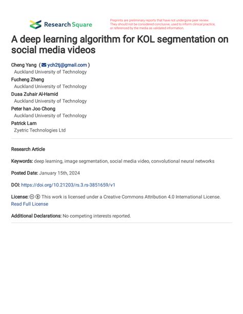 Pdf A Deep Learning Algorithm For Kol Segmentation On Social Media Videos