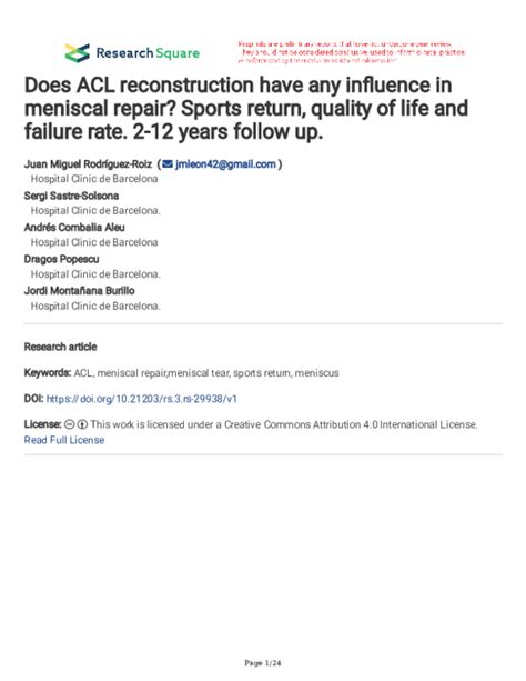 Pdf Does Acl Reconstruction Have Any Influence In Meniscal Repair