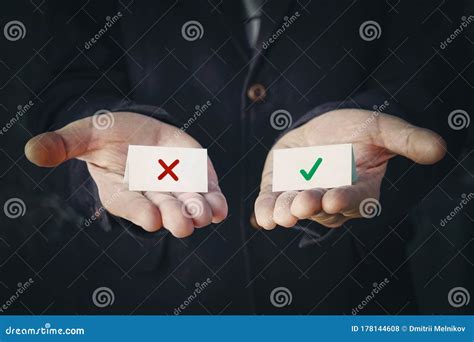 The Concept Of Choosing The Right Or Wrong Option Business Man Select Choice Stock Photo