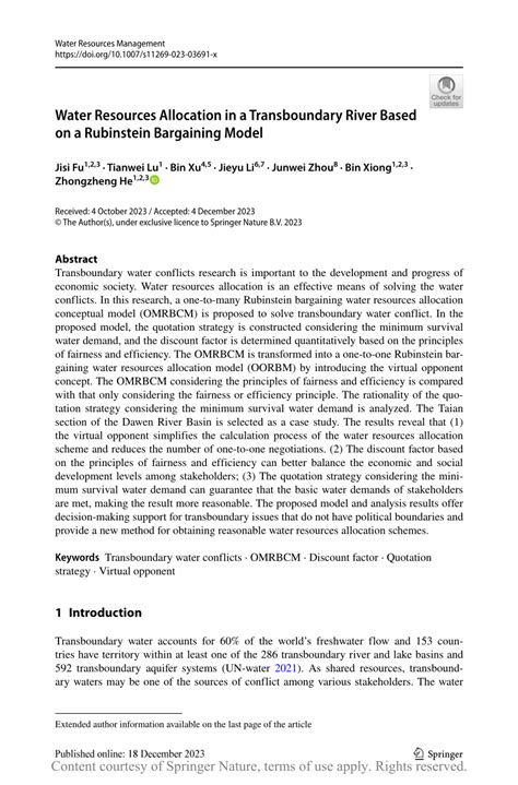 Water Resources Allocation In A Transboundary River Based On A Rubinstein Bargaining Model