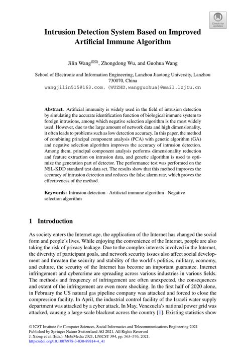 Pdf Intrusion Detection System Based On Improved Artificial Immune Algorithm