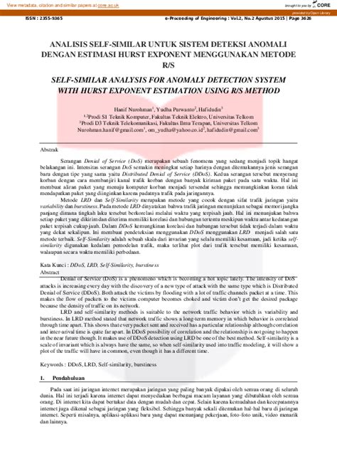 Pdf Analisis Self Similar Untuk Sistem Deteksi Anomali Dengan