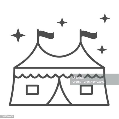 어트랙션씬 씬 라인 아이콘이 있는 텐트 놀이기구 컨셉 흰색 배경의 서커스 텐트 사인 모바일 컨셉과 웹 디자인을 위한 윤곽 스타일인 카니발 캠핑 텐트 아이콘 벡터 그래픽
