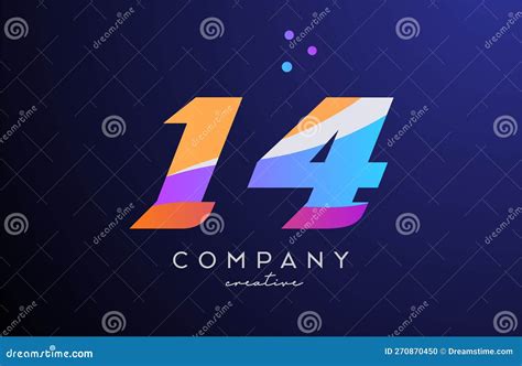 Colored Number 14 Logo Icon With Dots Yellow Blue Pink Template Design